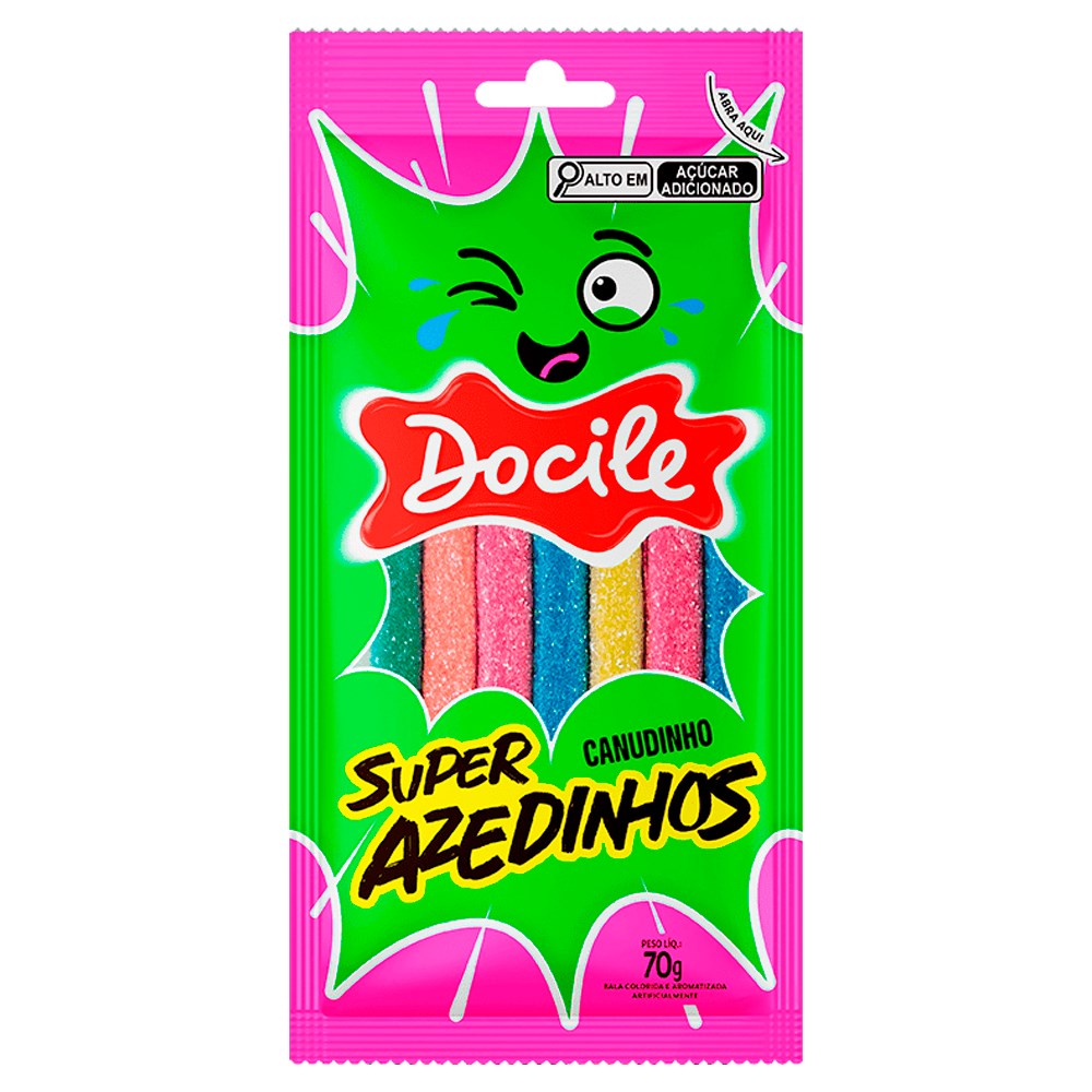 BALA GELATINOSA DOCILE CANUDINHO SUPER AZEDINHO 70G | Estrela Distribuição